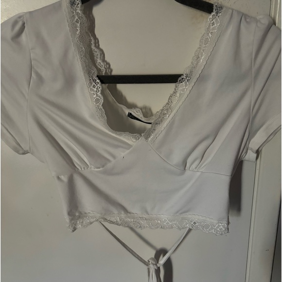 SHEIN | Tops | White Lace Detail Cropped Top With A Short Back And ...
